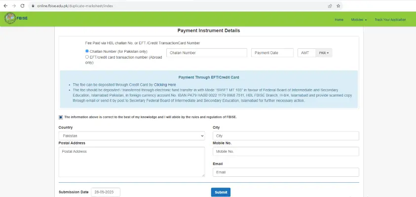 FBISE Duplicate Marksheet | January 2024