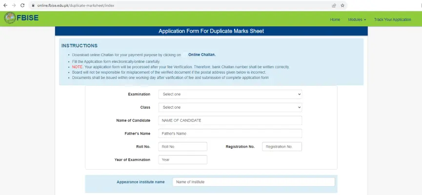 FBISE Duplicate Marksheet | January 2024 FBISE Duplicate Marksheet | January 2024